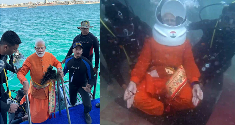Modi dives down to submerged city Dwarka, sits in ‘dhyana’ under water ...